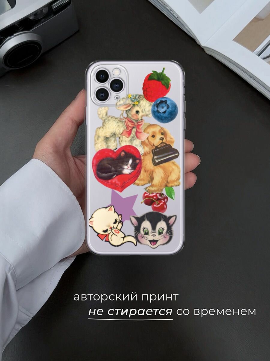 Чехол на Apple iPhone 11 Pro / Айфон 11 Про с принтом "Милые стикеры", прозрачный — фото 1