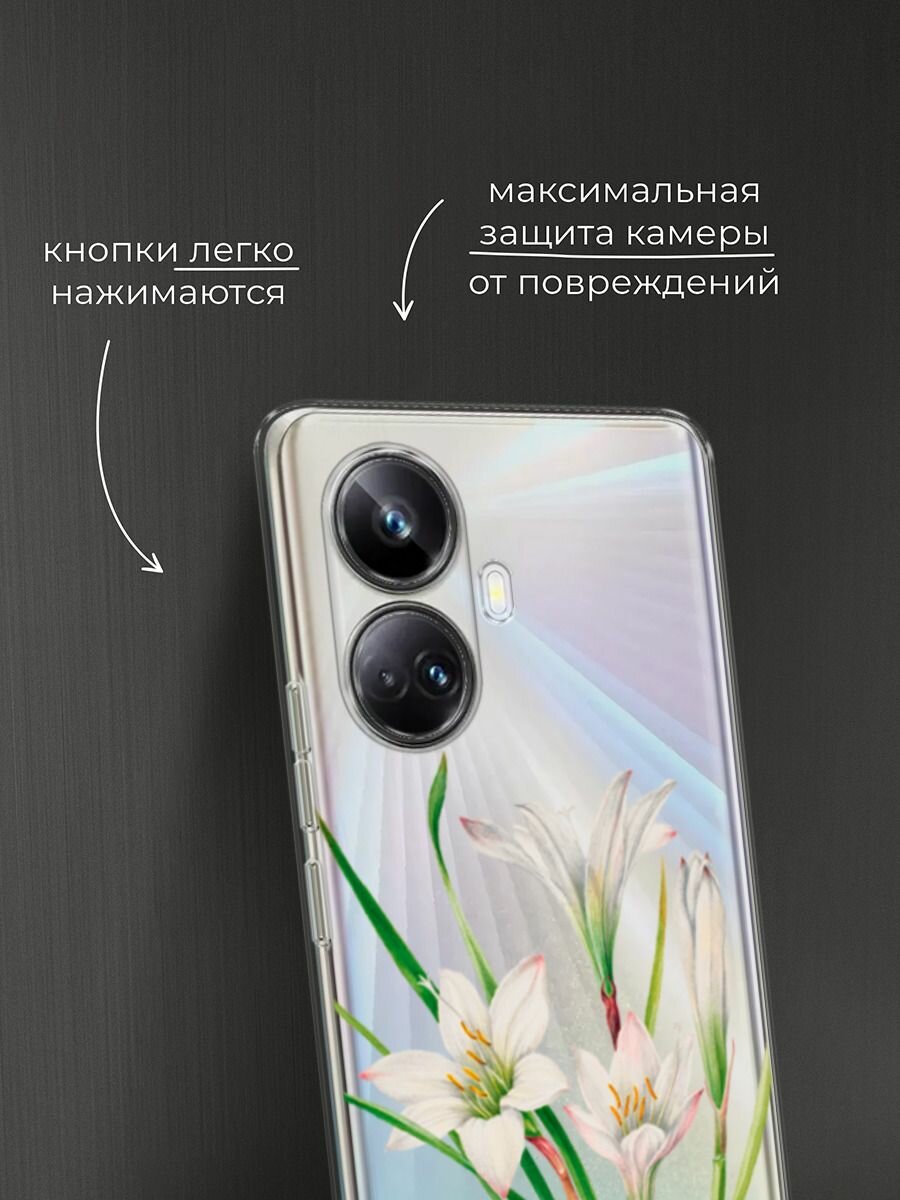Чехол на Realme 10 Pro+ / Реалми 10 Про+ с принтом "White lily", прозрачный — фото 1