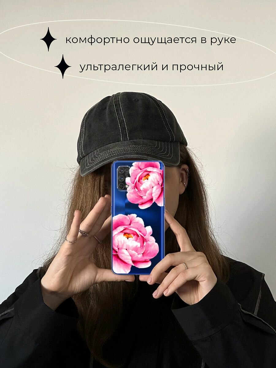 Чехол на Realme 7 Pro / Реалми 7 Про с принтом "Open peonies", прозрачный — фото 1