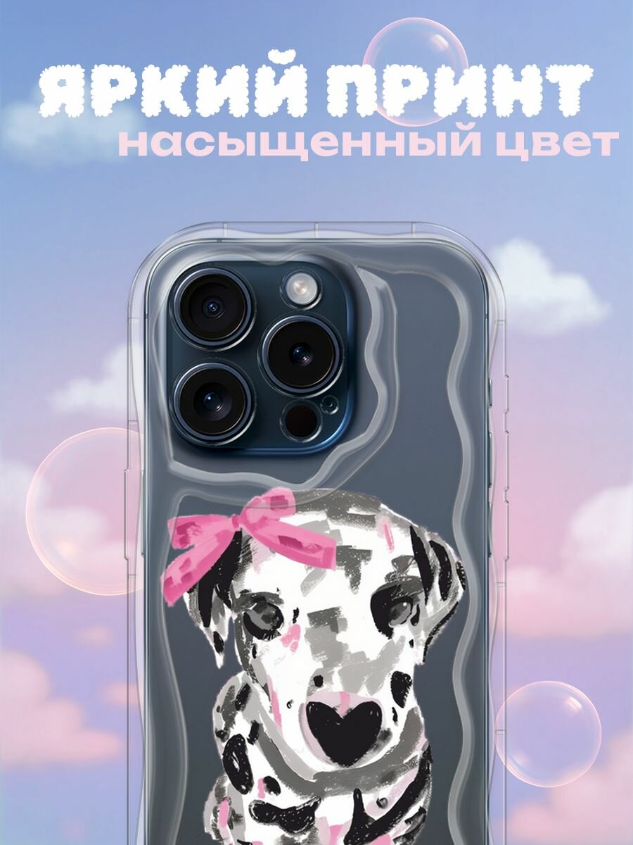 Чехол на Apple iPhone 15 Pro / Айфон 15 Про с принтом "Далматинец с бантиком 3" — фото 1