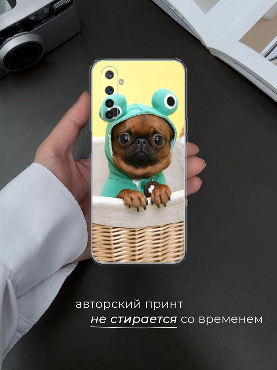 Чехол на Realme 6 / Реалми 6 с принтом "Собачка в шапке лягушки" — фото 1
