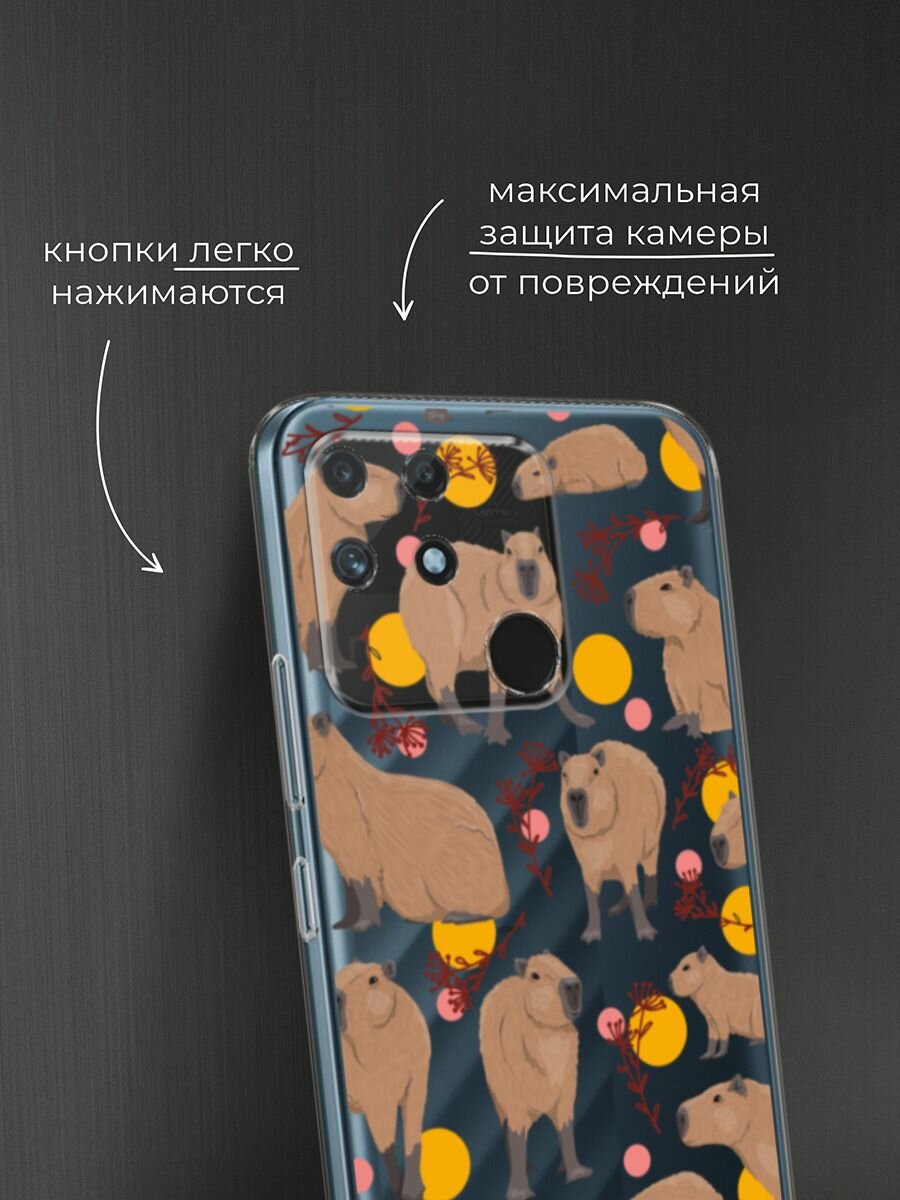 Чехол на Realme Narzo 50A / Реалми Нарзо 50A с принтом "Капибара паттерн", прозрачный — фото 1