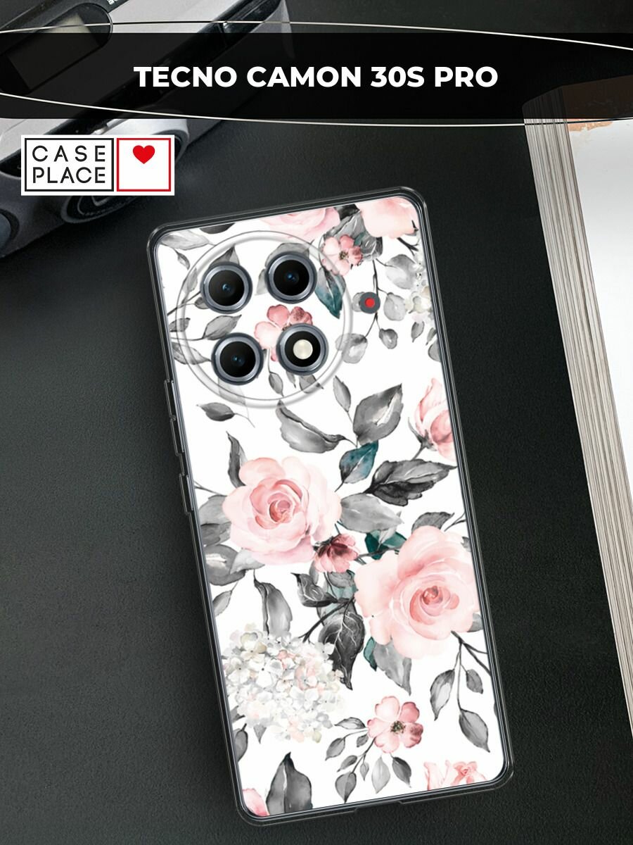 Чехол на Tecno Camon 30S Pro / Текно Камон 30S Про с принтом "Розы на белом"
