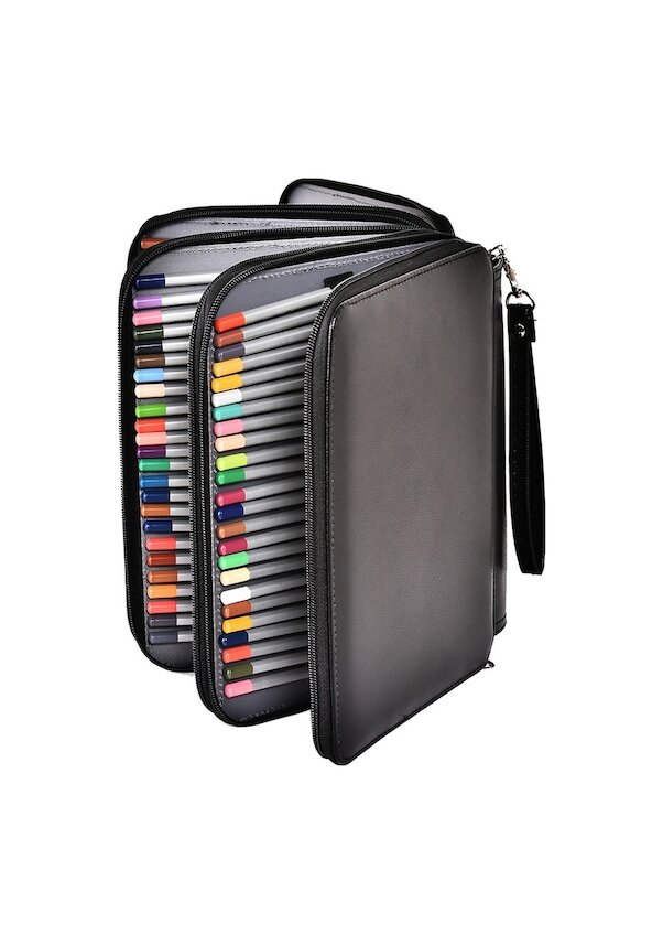 Арт-органайзер для карандашей, многоцветные карандаши для эскизов, цветные карандаши, большой пенал, черный