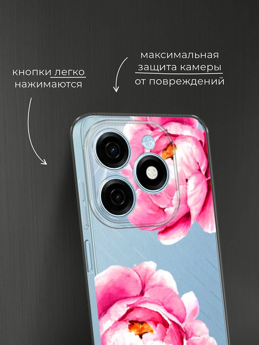 Чехол на Tecno Spark 20 / Текно Спарк 20 с принтом "Open peonies", прозрачный — фото 1