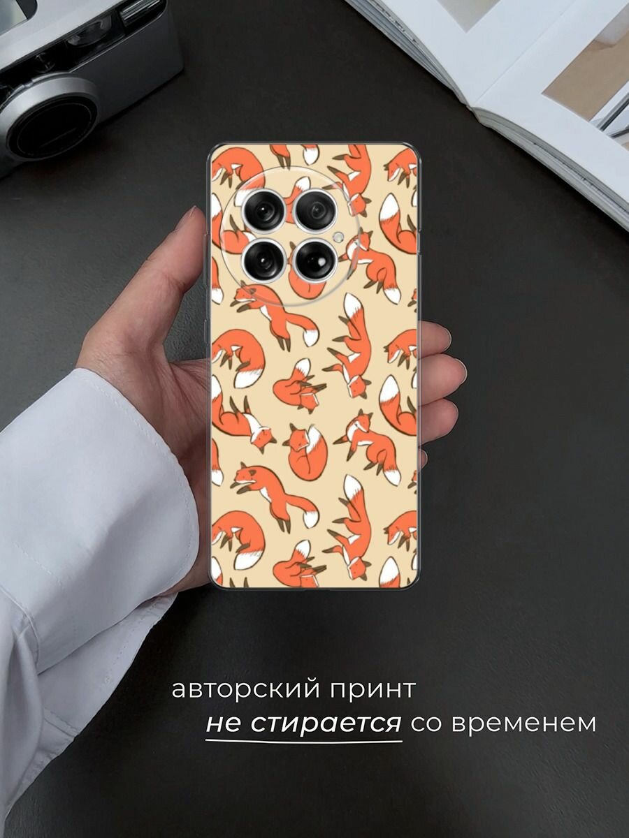 Силиконовый чехол на OnePlus 13 / Ван Плас 13 с принтом "Лисички фон" — фото 1