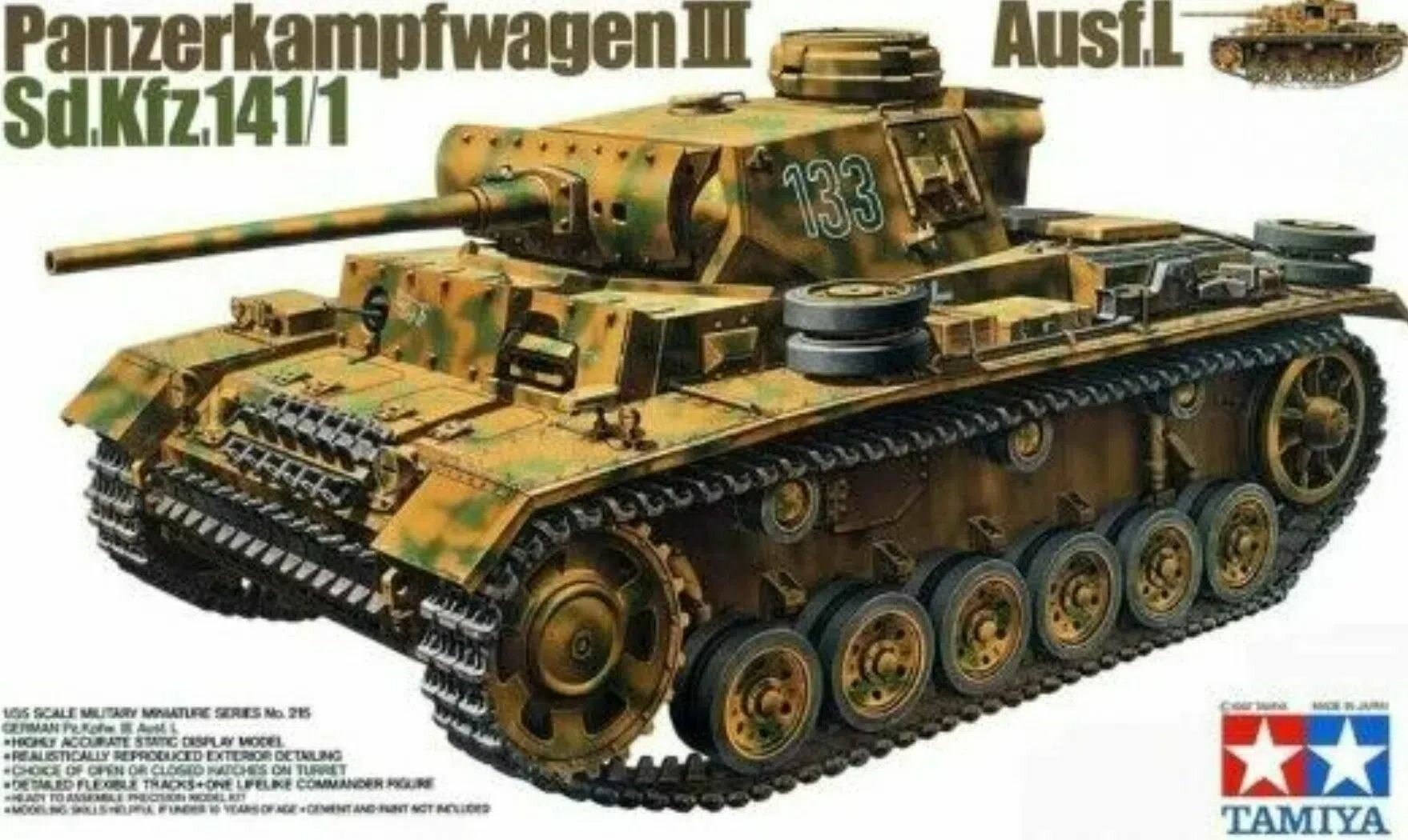 Tamiya 35215 1/35 Немецкий PzKpfw Panzer III Ausf. L Sd.kfz 141/1, сборная модель танка для моделистов, детализированный исторический набор для диорам и коллекции