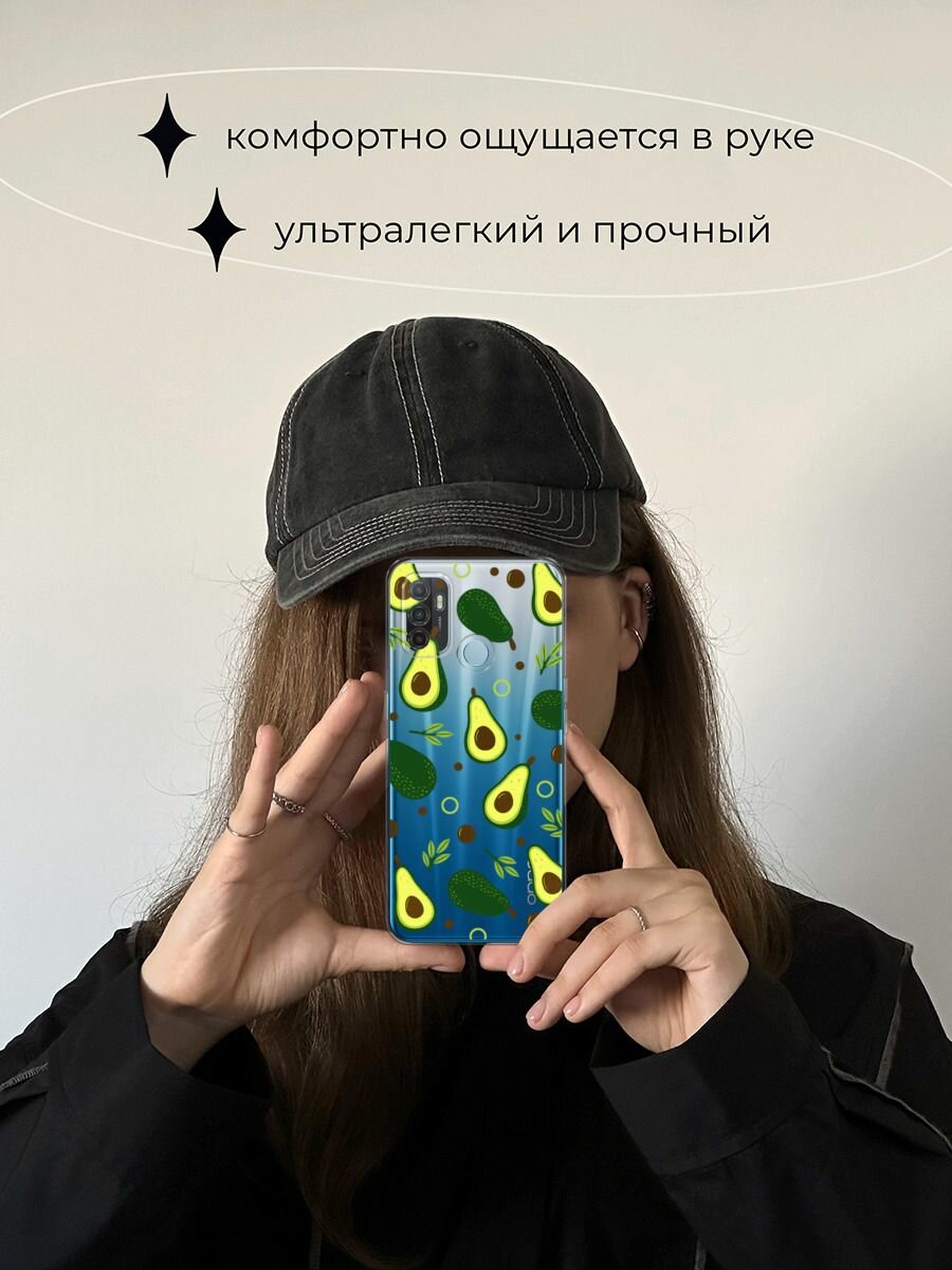 Чехол на Oppo A53 / Оппо А53 с принтом "Авокадо паттерн", прозрачный — фото 1