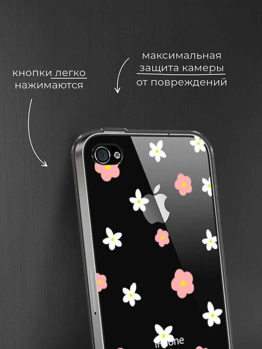 Чехол на Apple iPhone 4/4S / Айфон 4/4S с принтом "Розовые и белые цветы", прозрачный — фото 1
