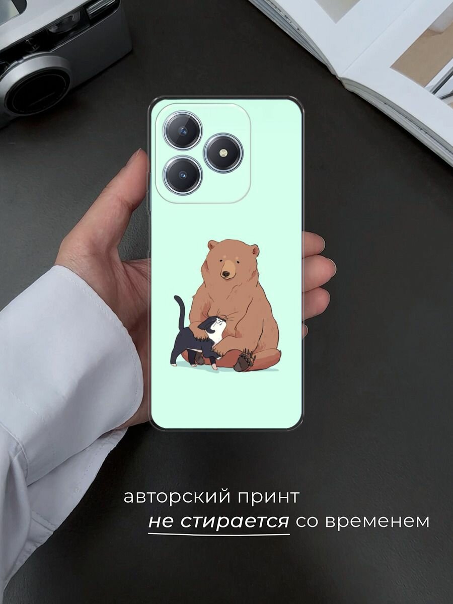 Чехол на Realme C63 / Реалми С63 с принтом "Медведь и кошка дружба" — фото 1