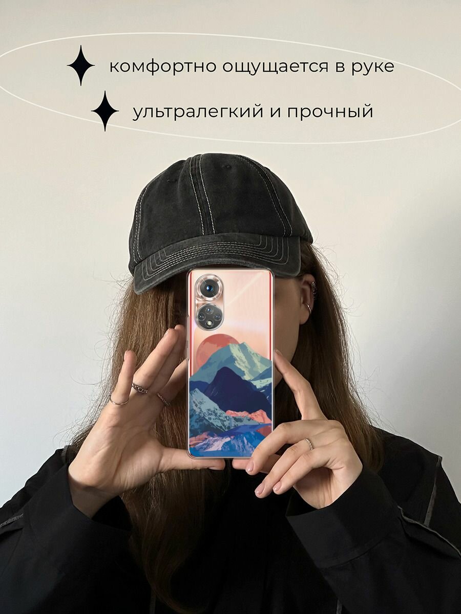 Чехол на Honor 50/Huawei Nova 9 / Хонор 50/Хуавей Нова 9 с принтом "Закат в снежных горах", прозрачный — фото 1