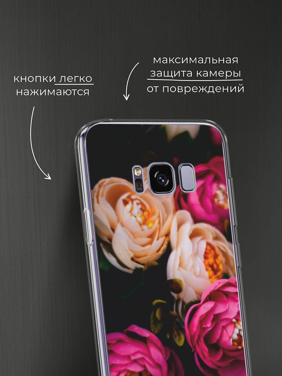 Чехол на Samsung Galaxy S8 + / Самсунг Галакси С8 Плюс с принтом "Розовые пионы на черном" — фото 1