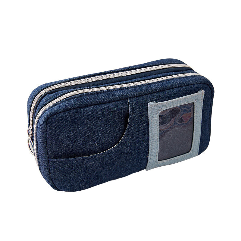 Вместительный джинсовый пенал, многослойный органайзер для канцелярских принадлежностей, чехол для ручек, портативная сумка для карандашей с прозрачным карманом своими руками для девочек, мальчиков, учеников средних и старших классов, канцелярские пр