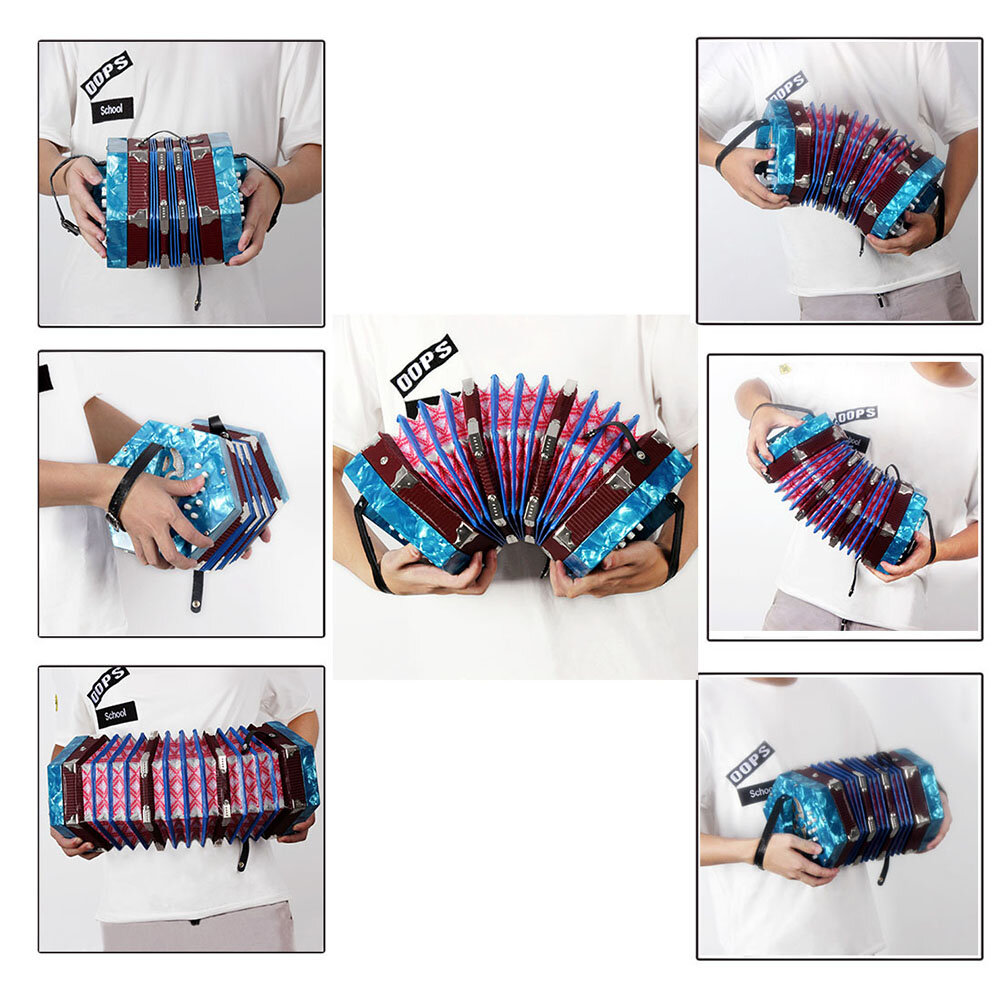 Концертена аккордеон Anglo Style 20 клавиш 40 реeds с сумкой для переноски, материалы Красная сосна, цвета Красный Зеленый Синий Темно-синий (варианты), размеры 22.4*22*17.7 см, вес 1420 г, упаковка 23.5*21*9 см, вес упаковки 1800 г, комплект 1