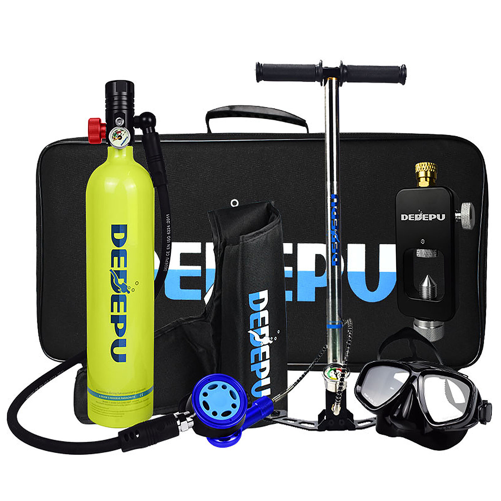 Баки для сжатого воздуха 1L, баллоны с кислородом для дайвинга, емкость 20 минут, устройства для подводного дыхания, снаряжение для сноркелинга, материал 6061 алюминиевый сплав, модели Model A-A/Model A-B/Model B-A/Model B-B (выбор), цвета Зеленый/Желтый