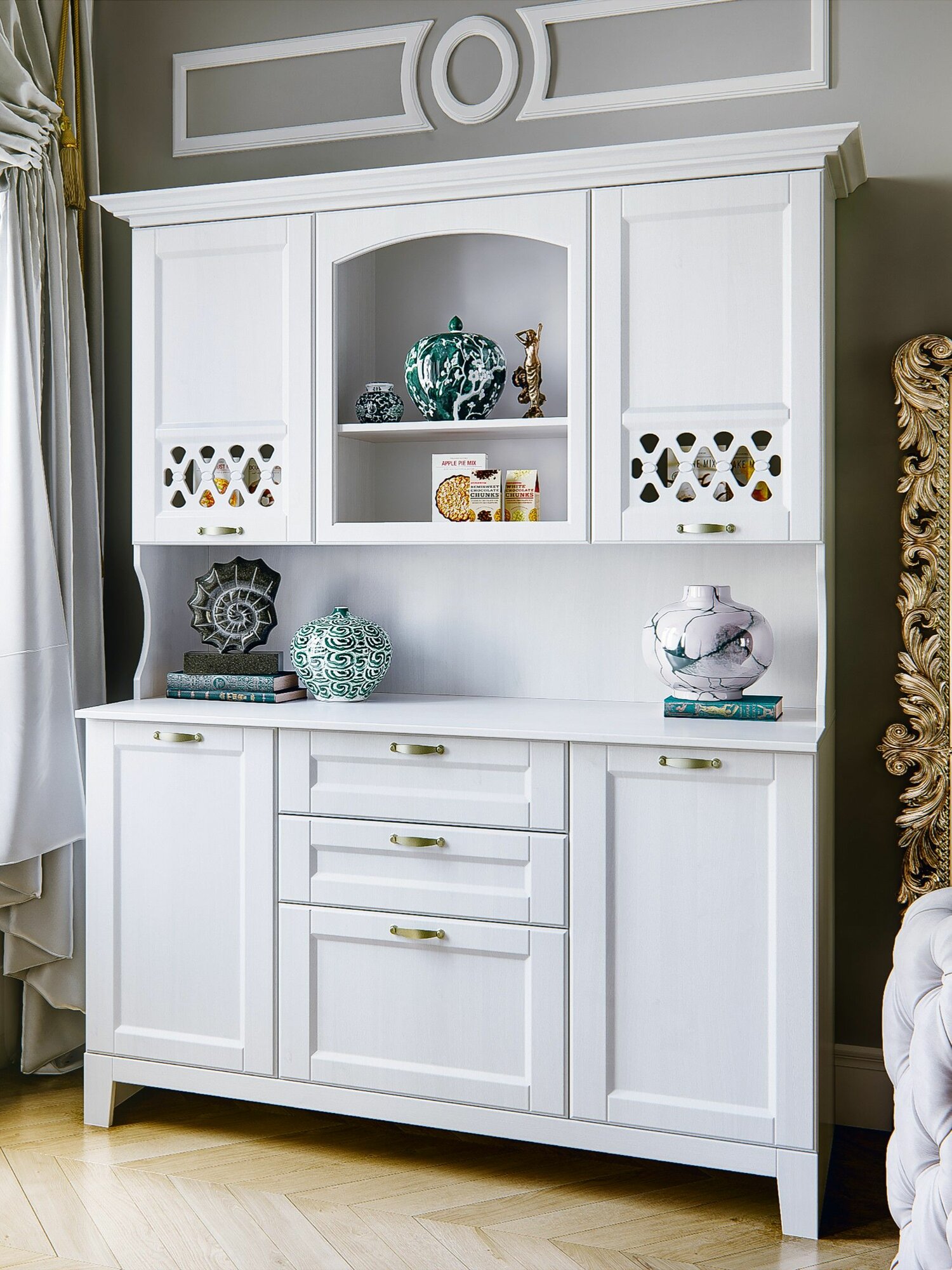 Буфет Милано белый текстурный/белый миф