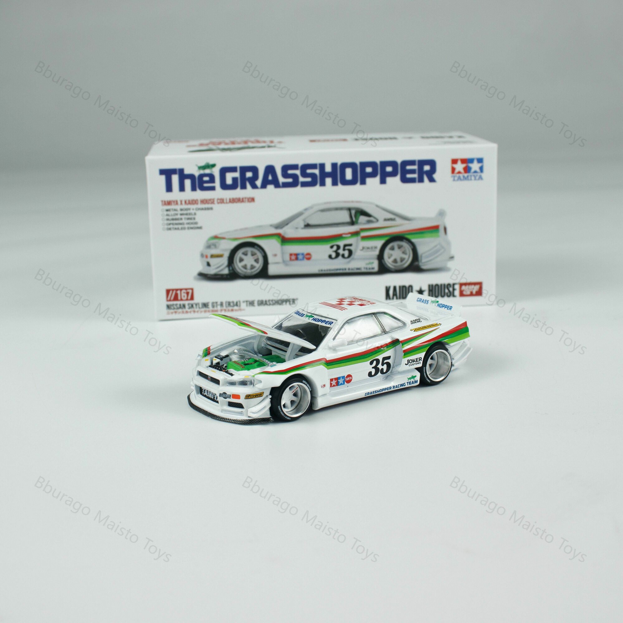 Kaido House + MINIGT 1:64 Nissan Skyline GT-R (R34) TAMIYA x KAIDO HOUSE The GRASSHOPPER V1 отлитая под давлением модель гоночного автомобиля Игрушки