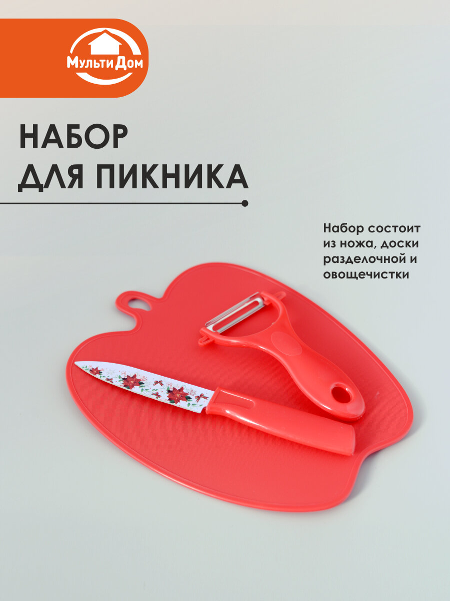 Набор кухонный, для пикника 3 предмета доска нож овощечистка
