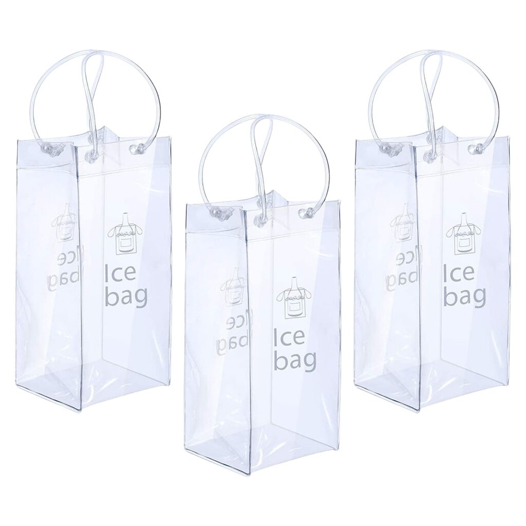 Упаковка из 3 Прозрачных ПВХ-охладителей для вина, Пакетов для льда с ручкой, Герметичных, Многоразовых для хранения шампанского, пива и других напитков