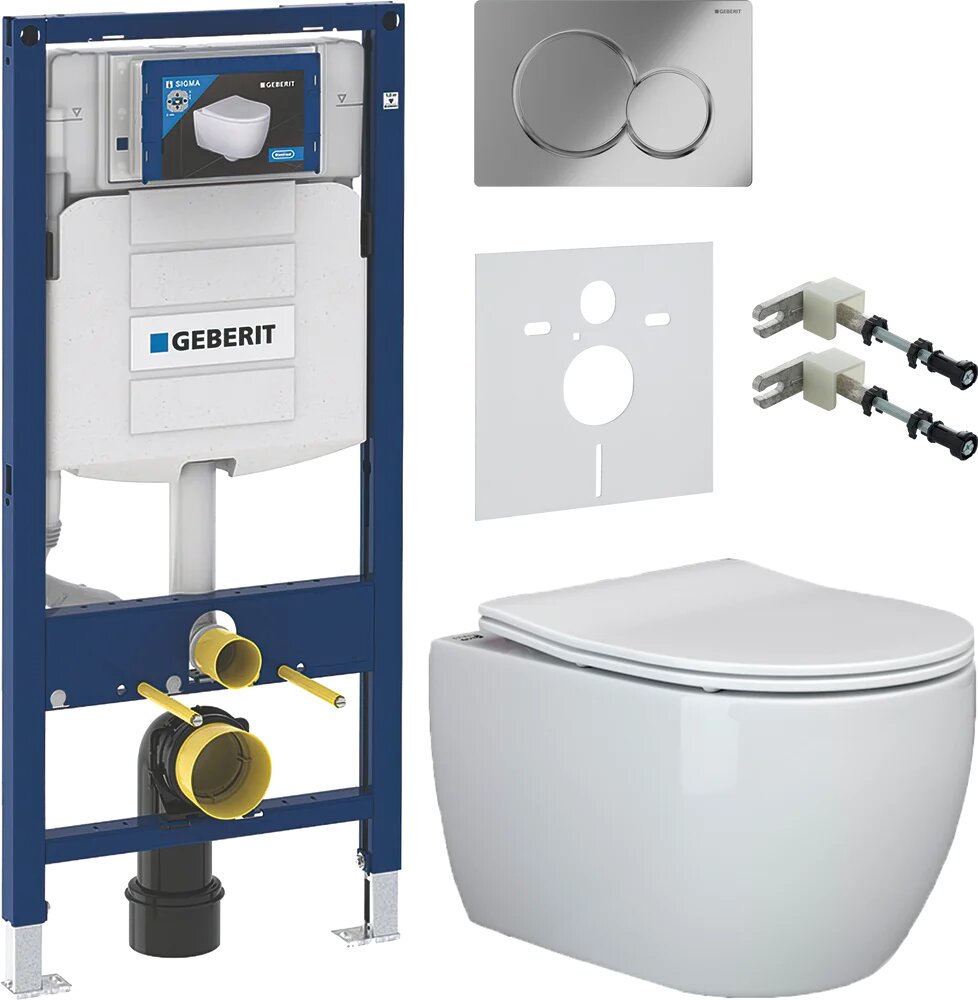 Комплект Унитаз подвесной Ceramicanova Play CN3001 с микролифтом, безободковый / Инсталляция Geberit Duofix UP 320 111.300.00.5 / Кнопка Sigma хром, Крепления к стене, Шумоизоляция