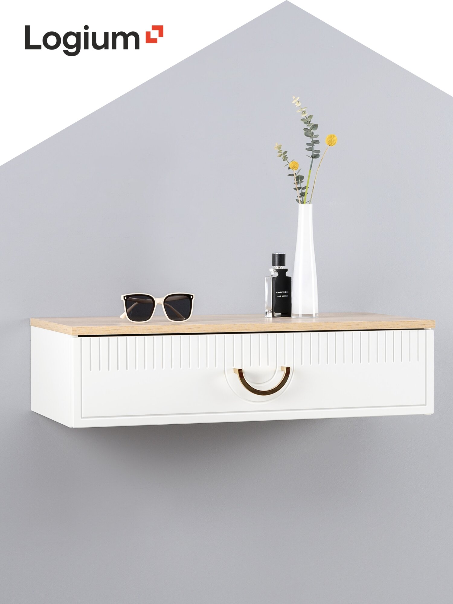 Столик подвесной, 74*36*19, Дуб Эндгрейн элегантный/Белый Шагрень, Интерия 12.116