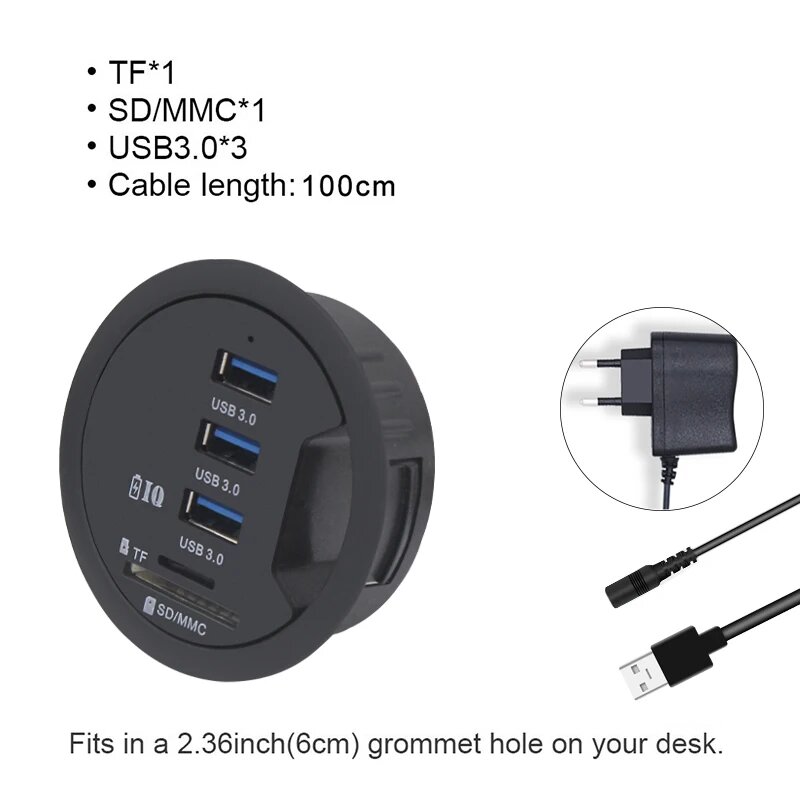 USB-хаб 3 порта USB 3.0, TF, SD/MMC, 100см