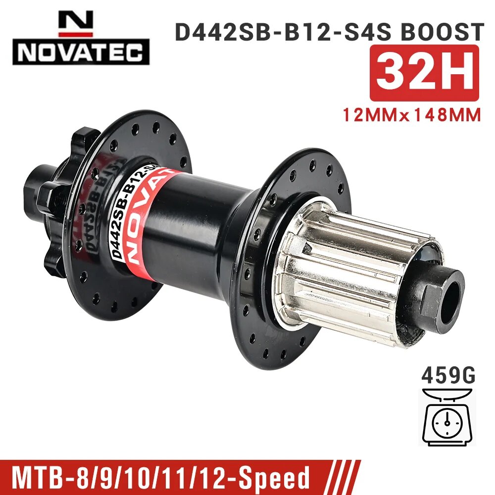 Novatec Vтулки D442 D041 для горных велосипедов 32H Черный, R 148x12MM HG
