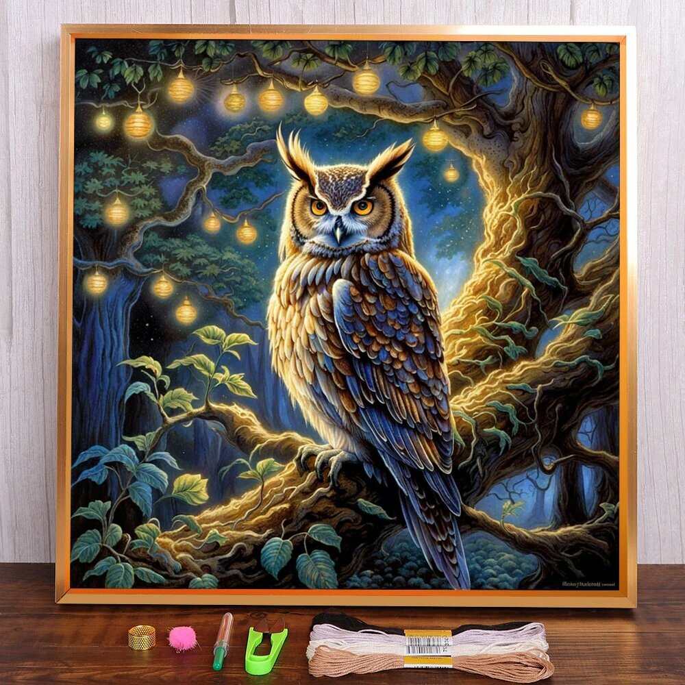 Вышивка крестом "Сова в лесу", 40x40см, 14CT, DMC HMA124875