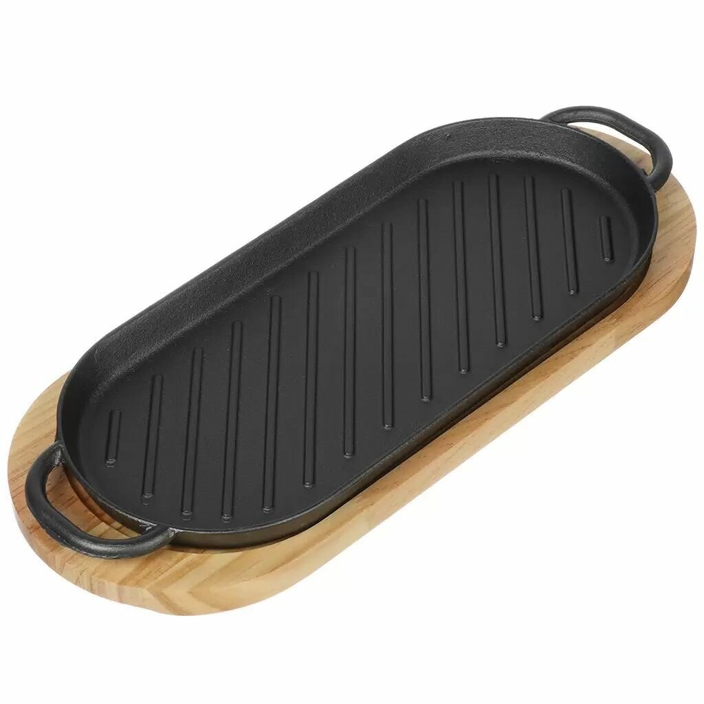 Сковорода КНР из чугуна, 37,8х16,6х2 см, с подставкой