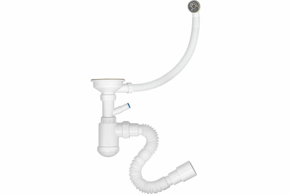 Сифон для мойки с переливом, 90-94 мм, 3.1/2"х40, 40x40/50, с отводом