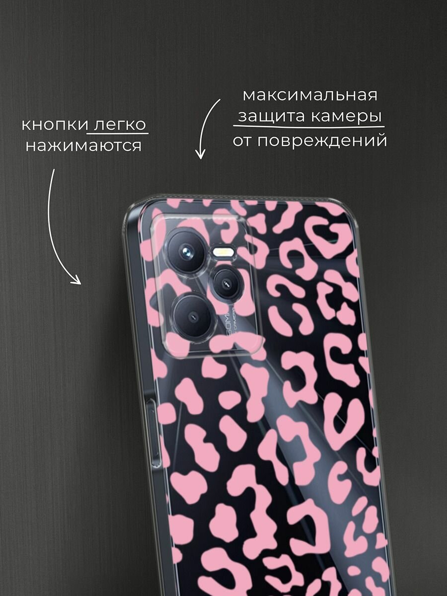 Чехол на Realme C35 / Реалми C35 с принтом Паттерн розовый леопард, прозрачный — фото 1