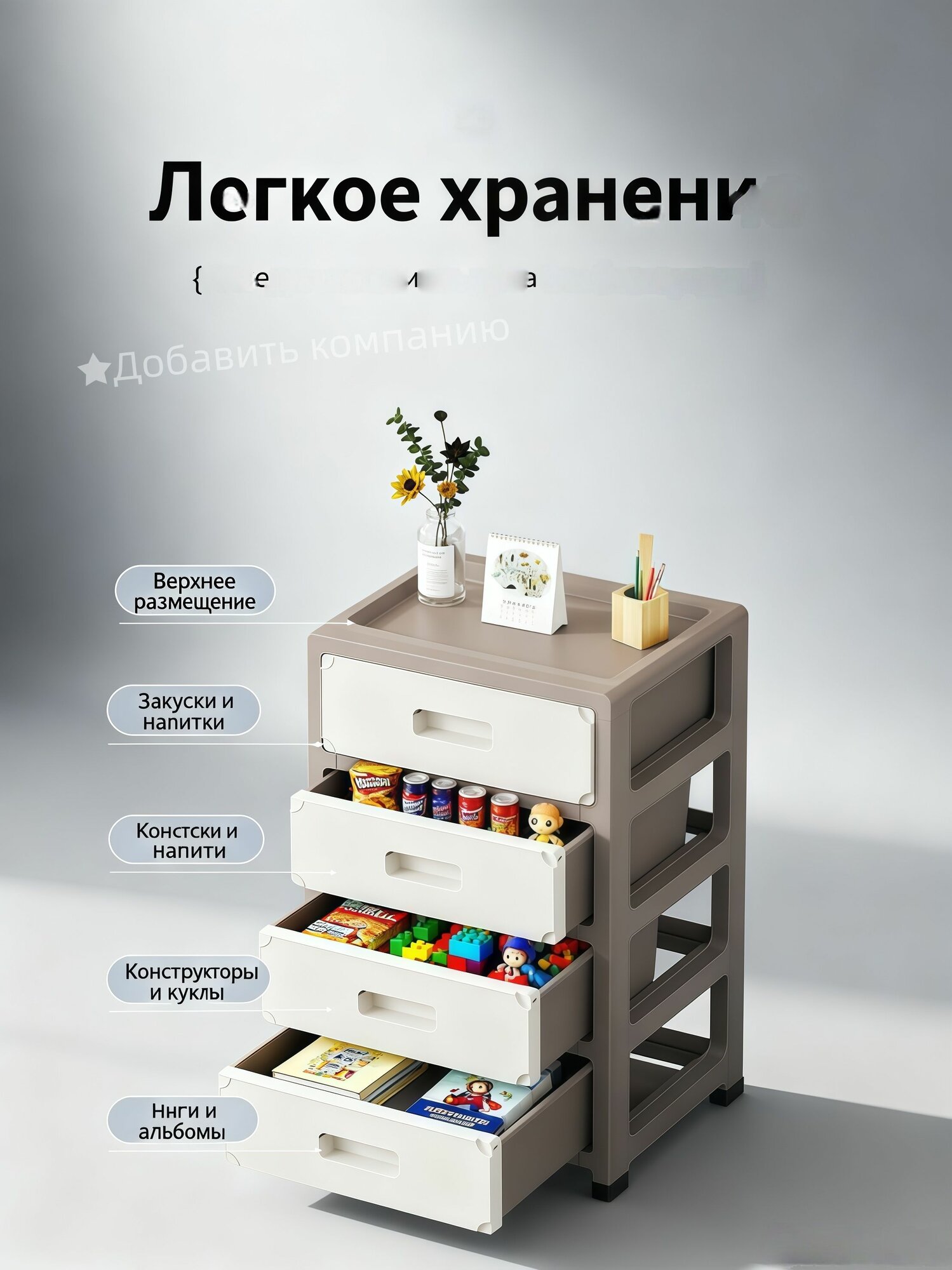 Пластиковый органайзер с выдвижными ящиками, для игрушек, спальни, гостиной, системы хранения вещей Трёхъярусный комод коричневого цвета 36.5cm 22.5cm 29.5cm