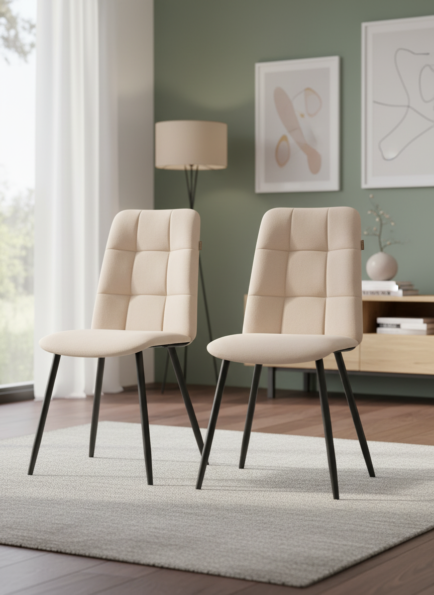 Стулья для кухни TetChair, комплект 2 шт, со спинкой, мягкие, велюр, бежевые