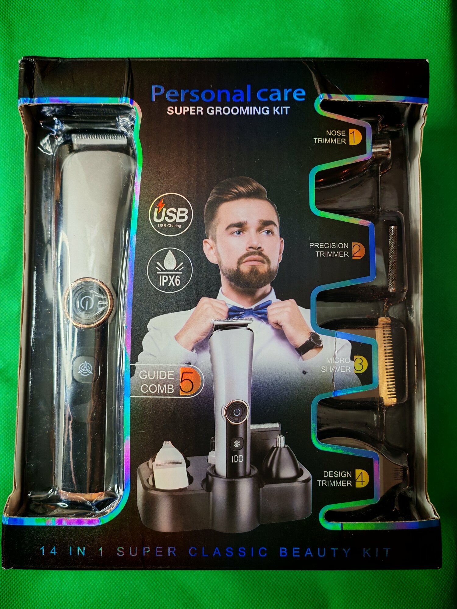 Машинка для стрижки волос 5 в одном, триммер, подарочный набор, с подставкой и насадками