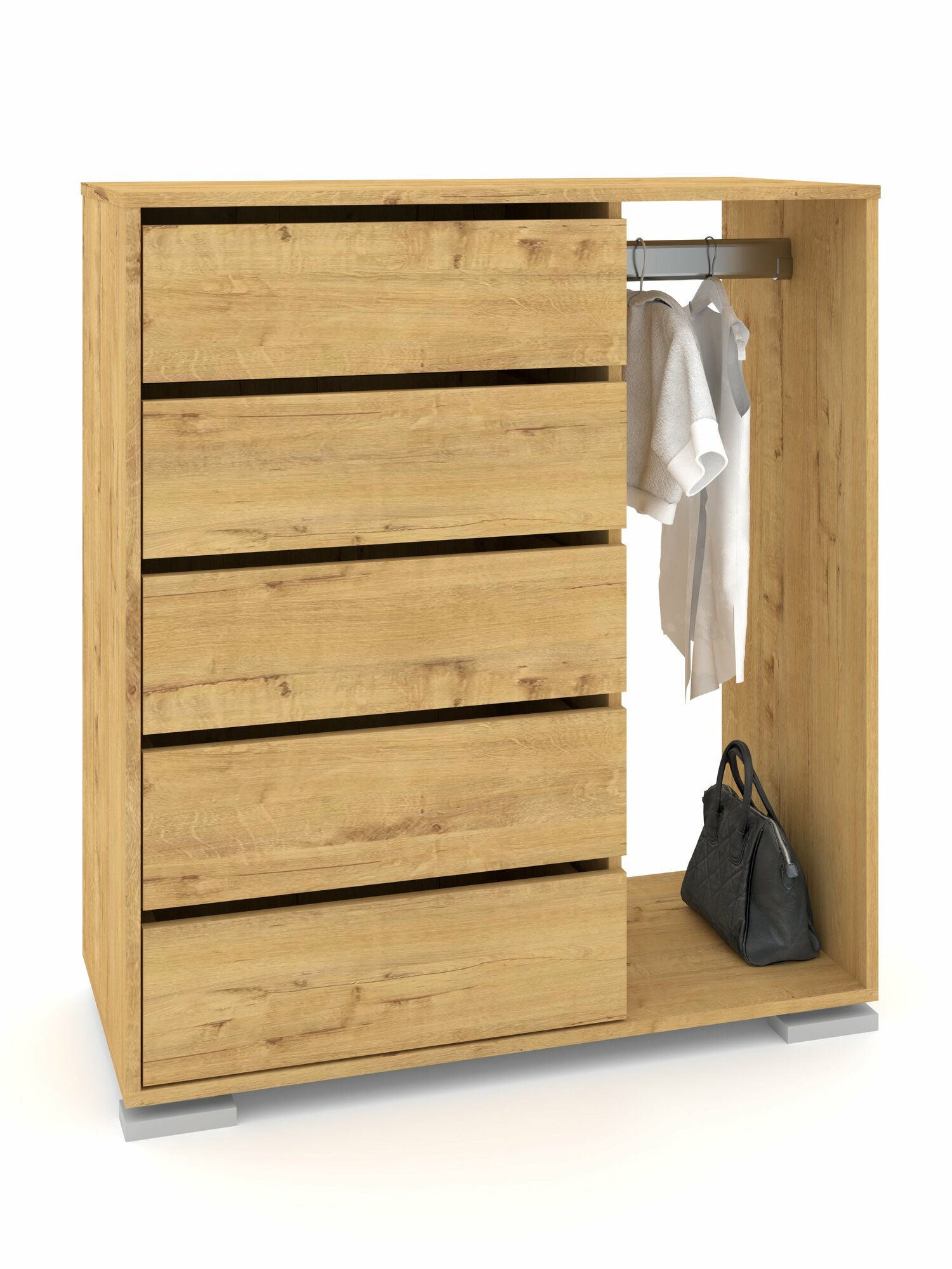 Шкаф, комод, шкаф-комод с ящиками, со штангой Есэндвич Лаворо, 90x43х102 см, левый (Дуб бунратти)