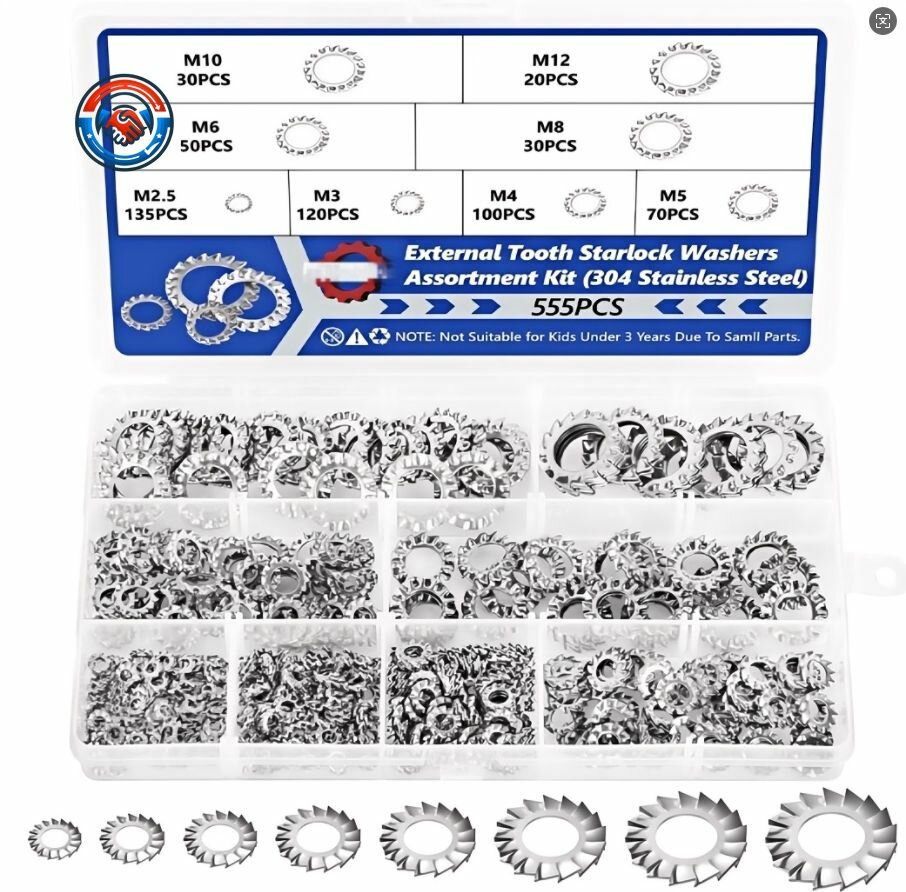Набор внешних стопорных шаек 555 шт, 8 размеров, нержавеющая сталь 304, удобный кейс, подходит для мебели, техники и строительства
