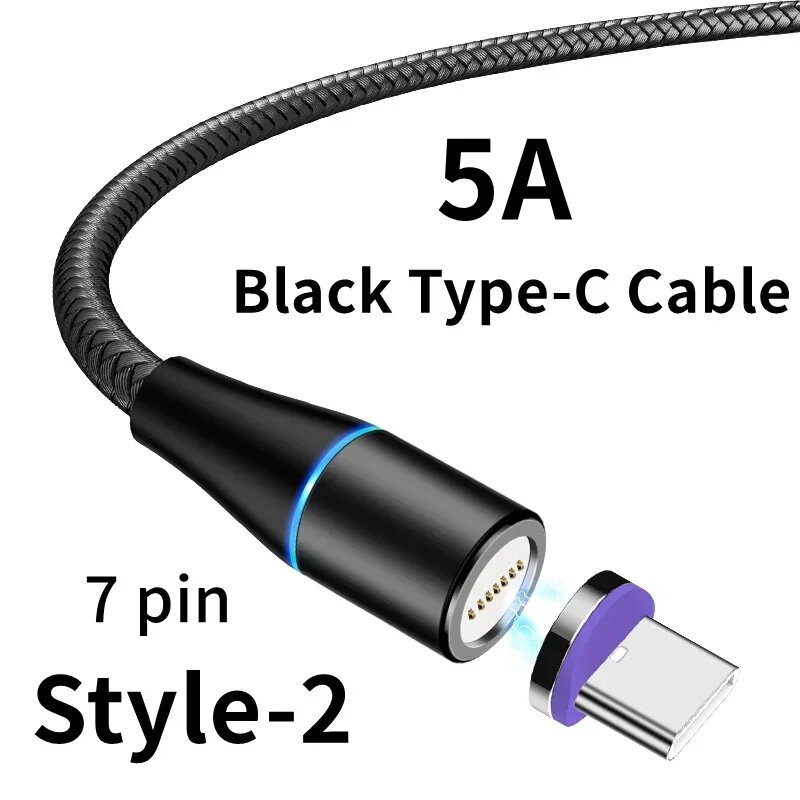 5A Black Type-C кабель 1м, 7 pin, Style-2