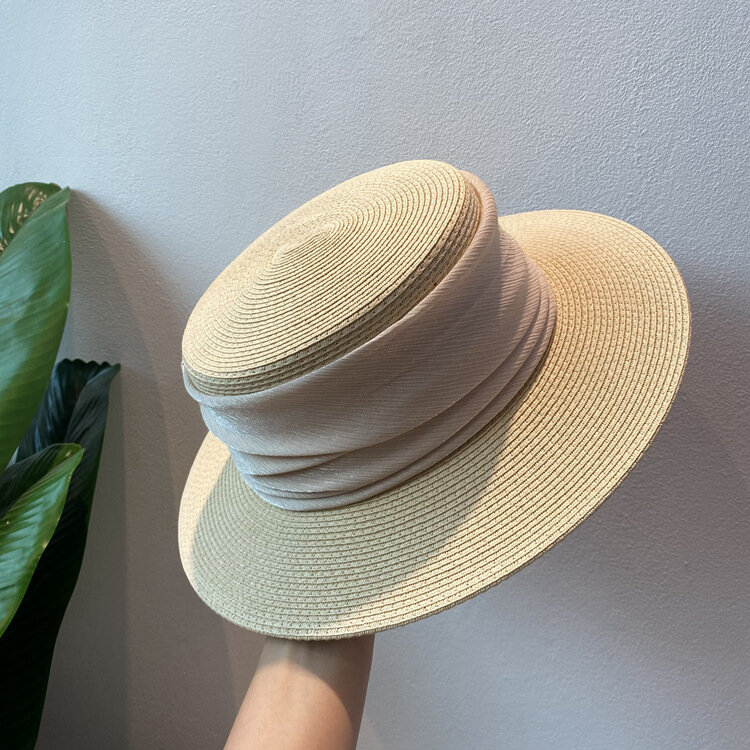 Весенне-летняя британская соломенная шляпа, женская солнцезащитная шляпа для отдыха на море, пляжная шляпа ins интернет-знаменитости, японская плоская шляпа с плоским цилиндром, оптовая продажа