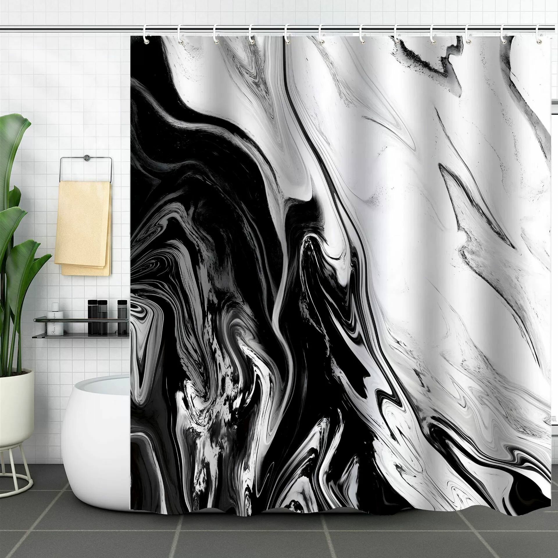Штора для ванной Marble тканевая 120х180. Шторка, занавеска в ванную комнату с 12 крючков типа C