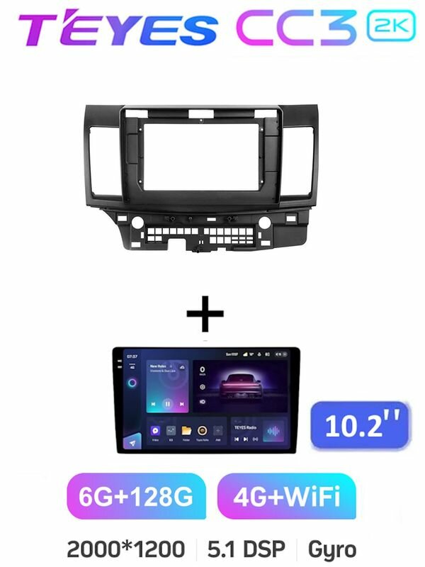 Магнитола Teyes CC3 2K 6/128 Gb 10" для Mitsubishi Lancer 10 CY 2007-2012 (A) 2 din
