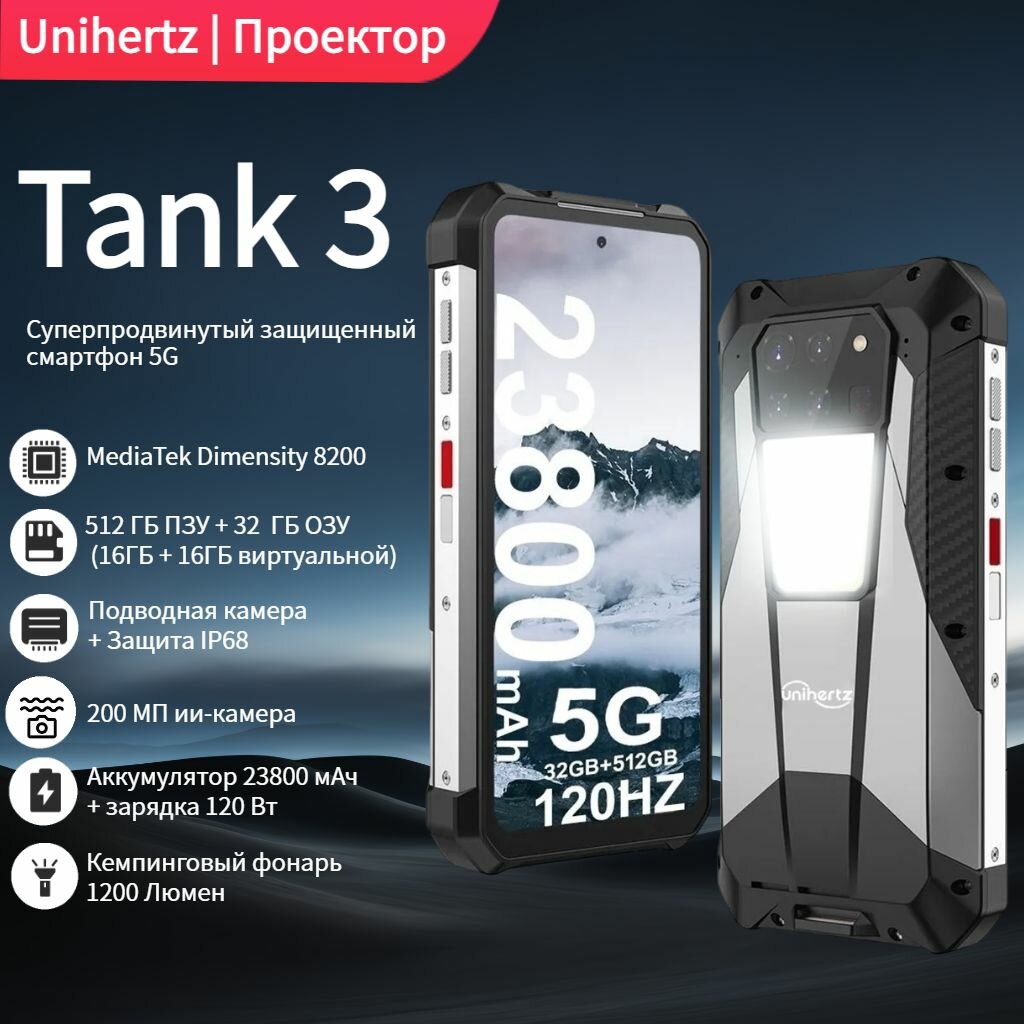 Смартфон Unihertz Смартфон Tank 3 Global,16/512 ГБ(512 ГБ,16 ГБ, черный, black)