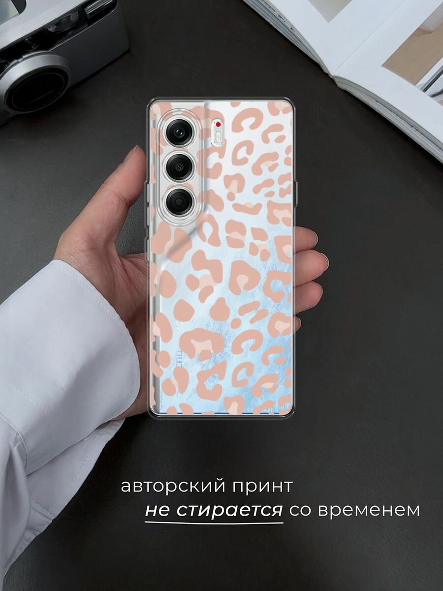 Чехол на Tecno Camon 40 Pro / Текно Камон 40 Про с принтом Паттерн бежевый леопард, прозрачный — фото 1