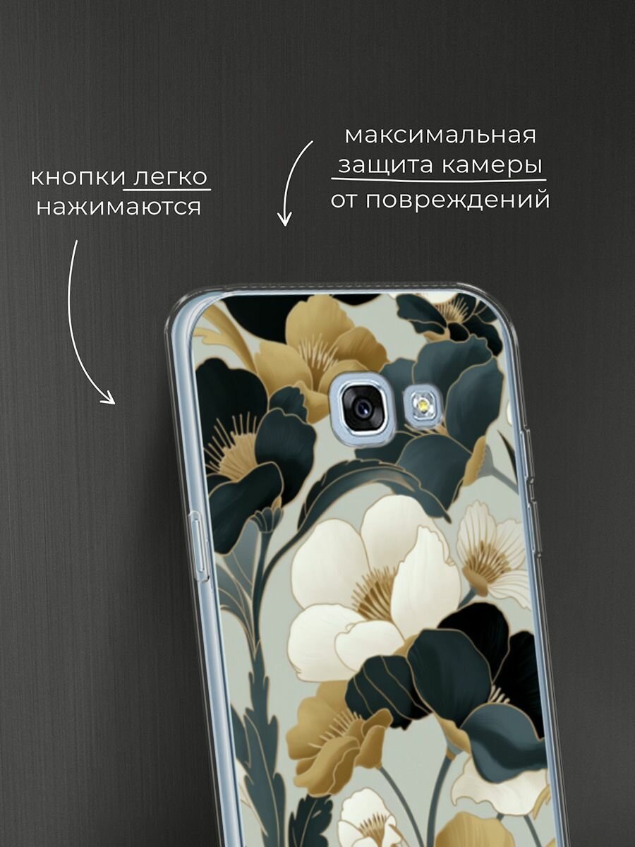 Чехол на Samsung Galaxy A5 2017 / Самсунг Галакси А5 2017 с принтом Золотые и белые цветы — фото 1