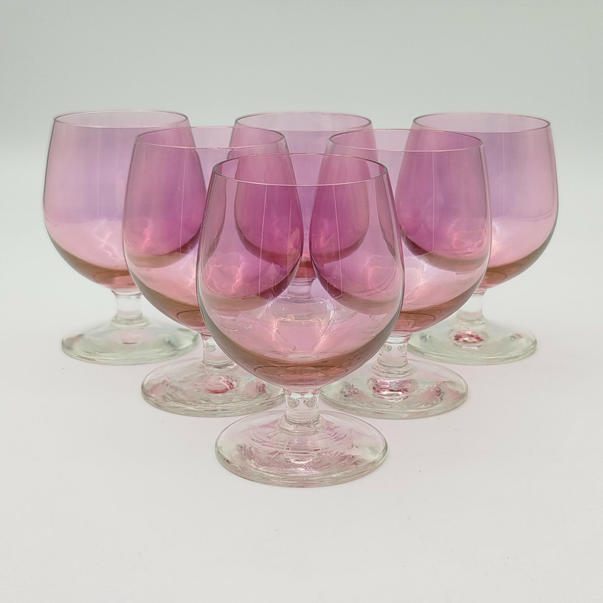 Набор рюмок розового оттенка на 6 персон, стекло, СССР, 1970-1990 гг.