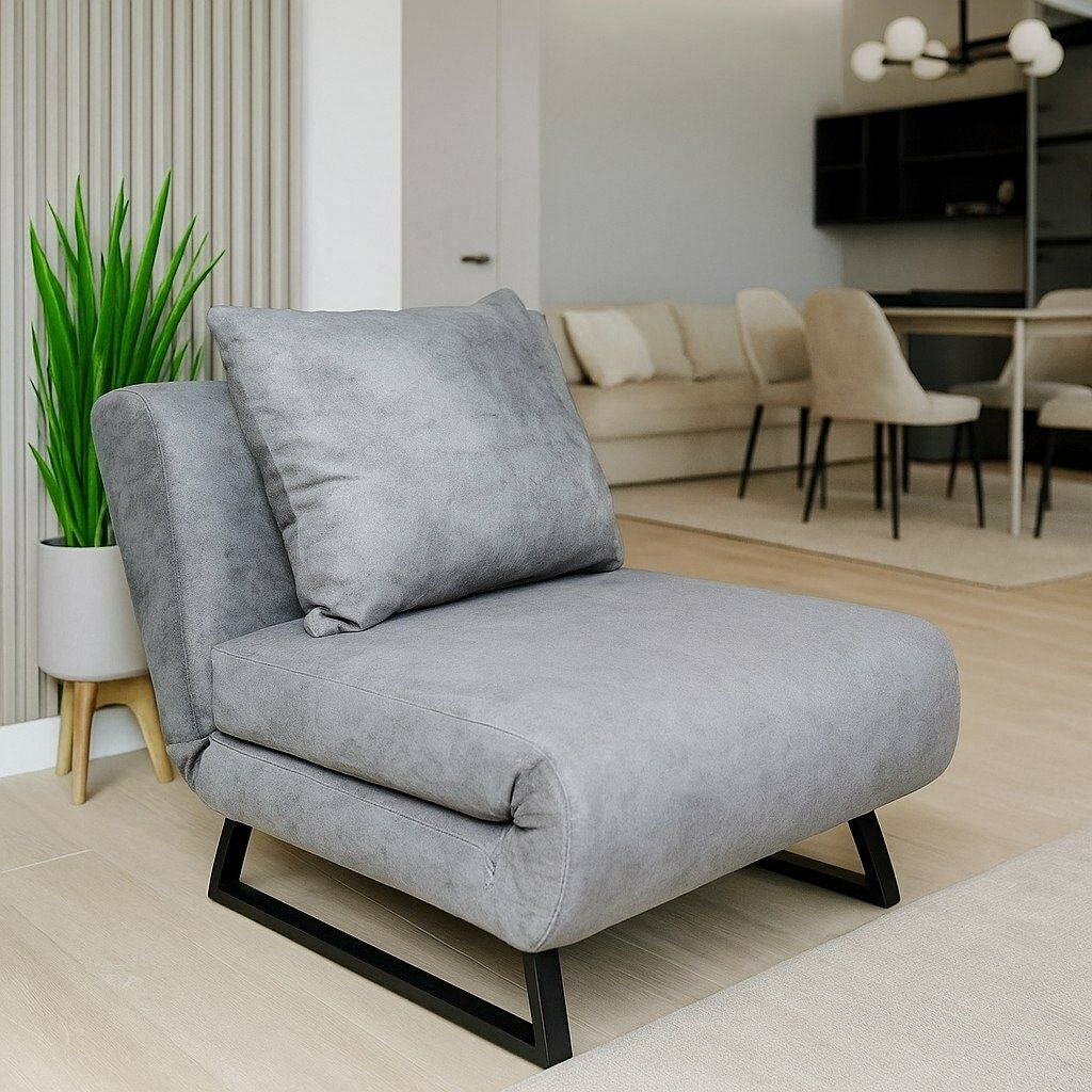 Кресло кровать, раскладушка для дома лофт, для спальни, в гостиную, детскую, спальню, на балкон, серый велюр