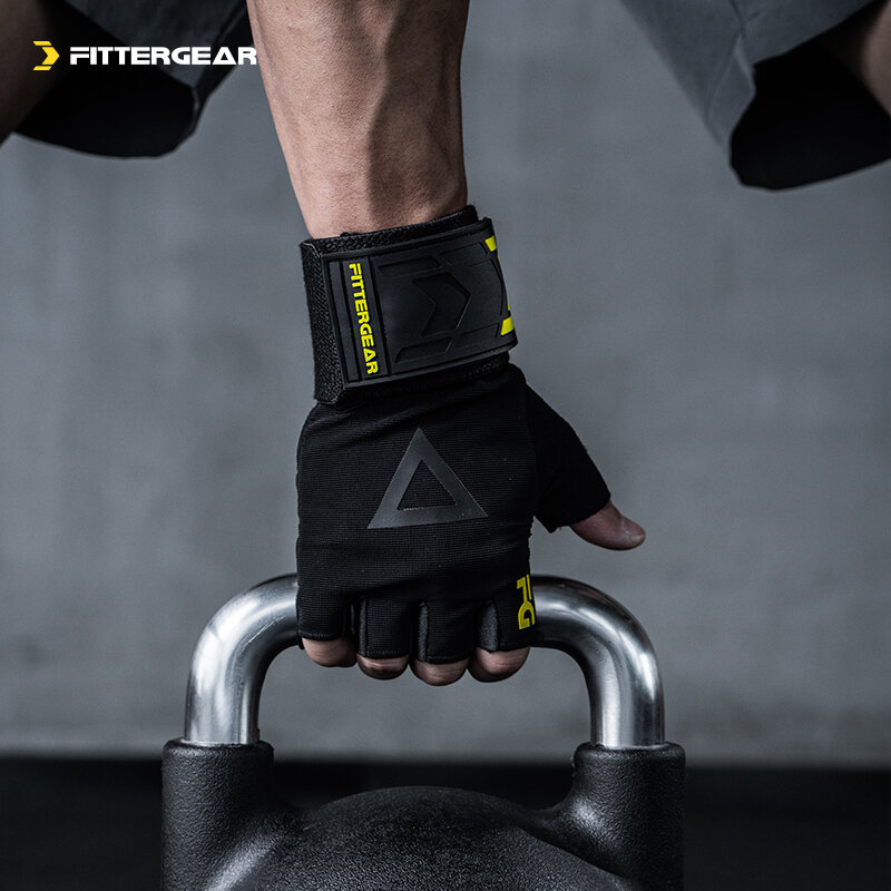 FITTERGEAR Fitness Gloves with Wrist Guards for Pull-Ups, Bench Press, Exercise Equipment, Deadlifts, Non-Slip, Anti-Callus, for Men