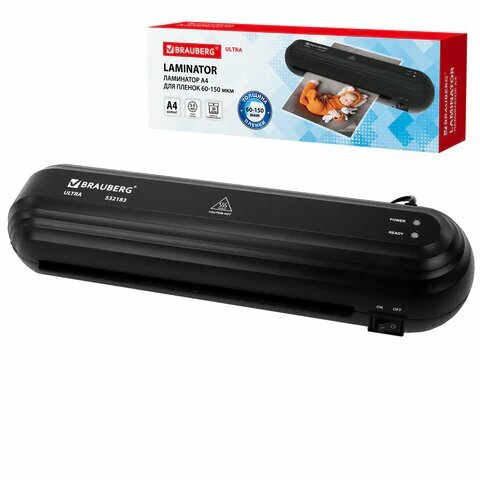Ламинатор BRAUBERG ULTRA PM235B, черный, формат A4, толщина пленки 60-150 мкм, скорость 30 см/мин, 532183