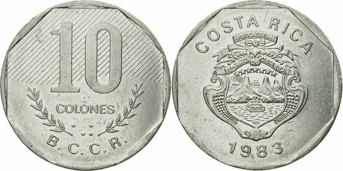 Коста-Рика 10 колонов, 1983 - 1992 Герб XF