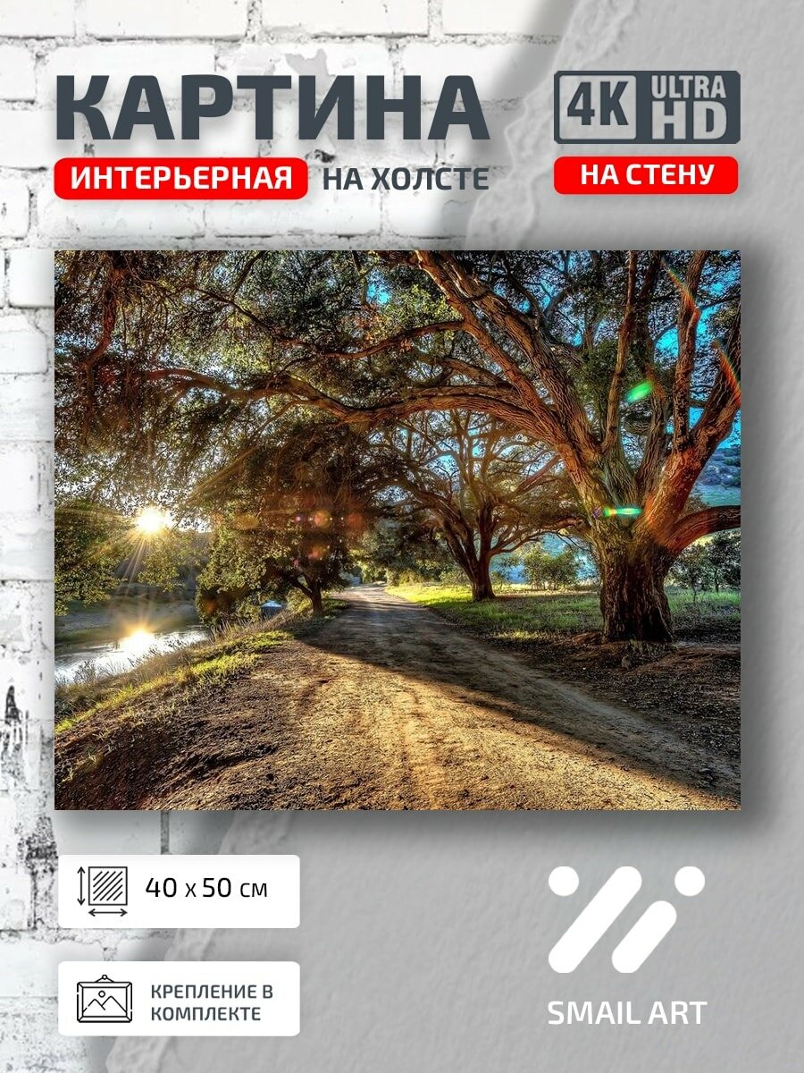 Картина на холсте интерьерная 40 на 50 на стену листва деревья для офиса пейзаж