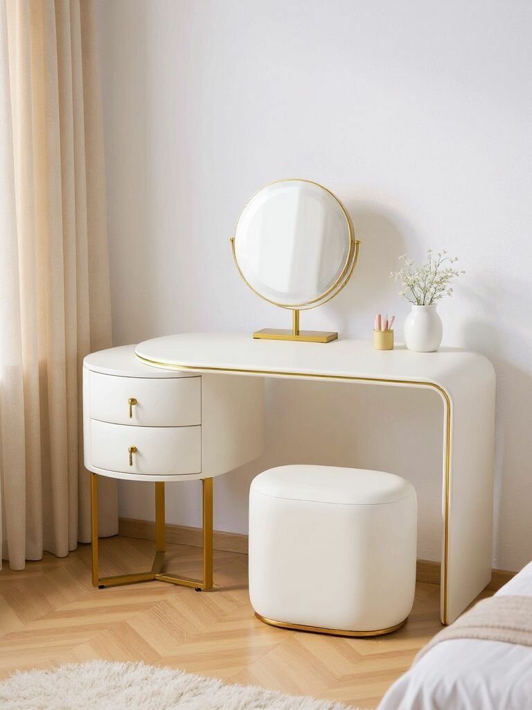 Туалетный столик с зеркалом "Vanessa" 120см, с подсветкой, с ящиками, с пуфиком